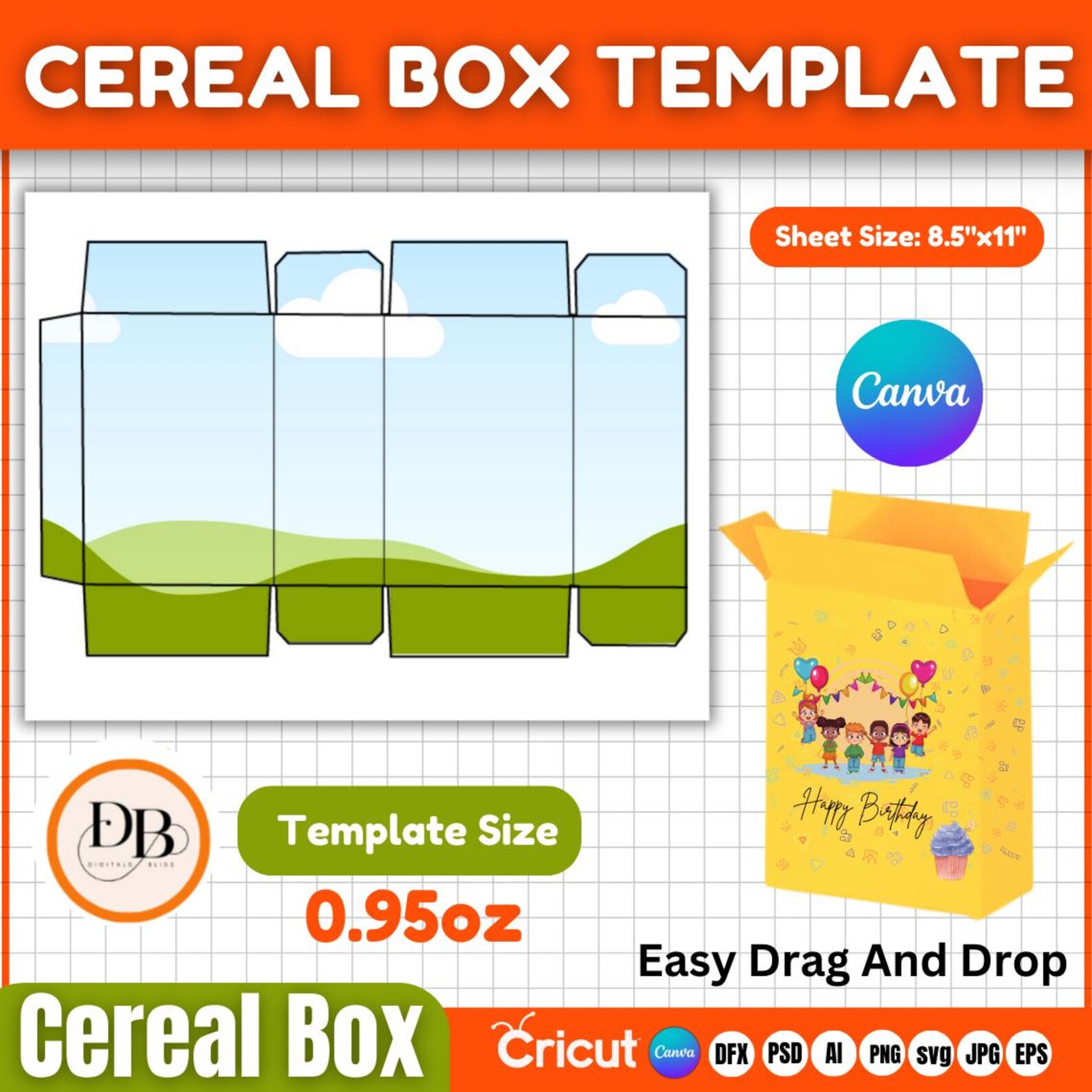 0.95 Oz Cereal Box Template, Cereal Box Svg, Snack Box Template, Cereal ...