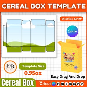 0.95 Oz Cereal Box Template, Cereal Box Svg, Snack Box Template, Cereal ...