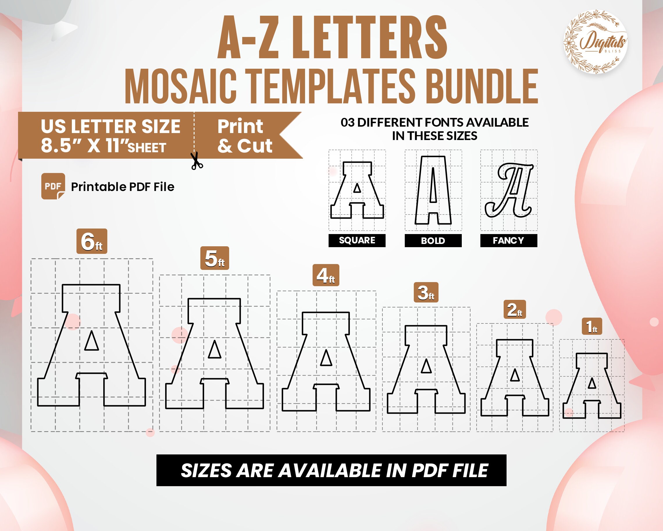 Mosaic Letters Template Marquee Letters Mosaic Alphabet Balloon Letters ...