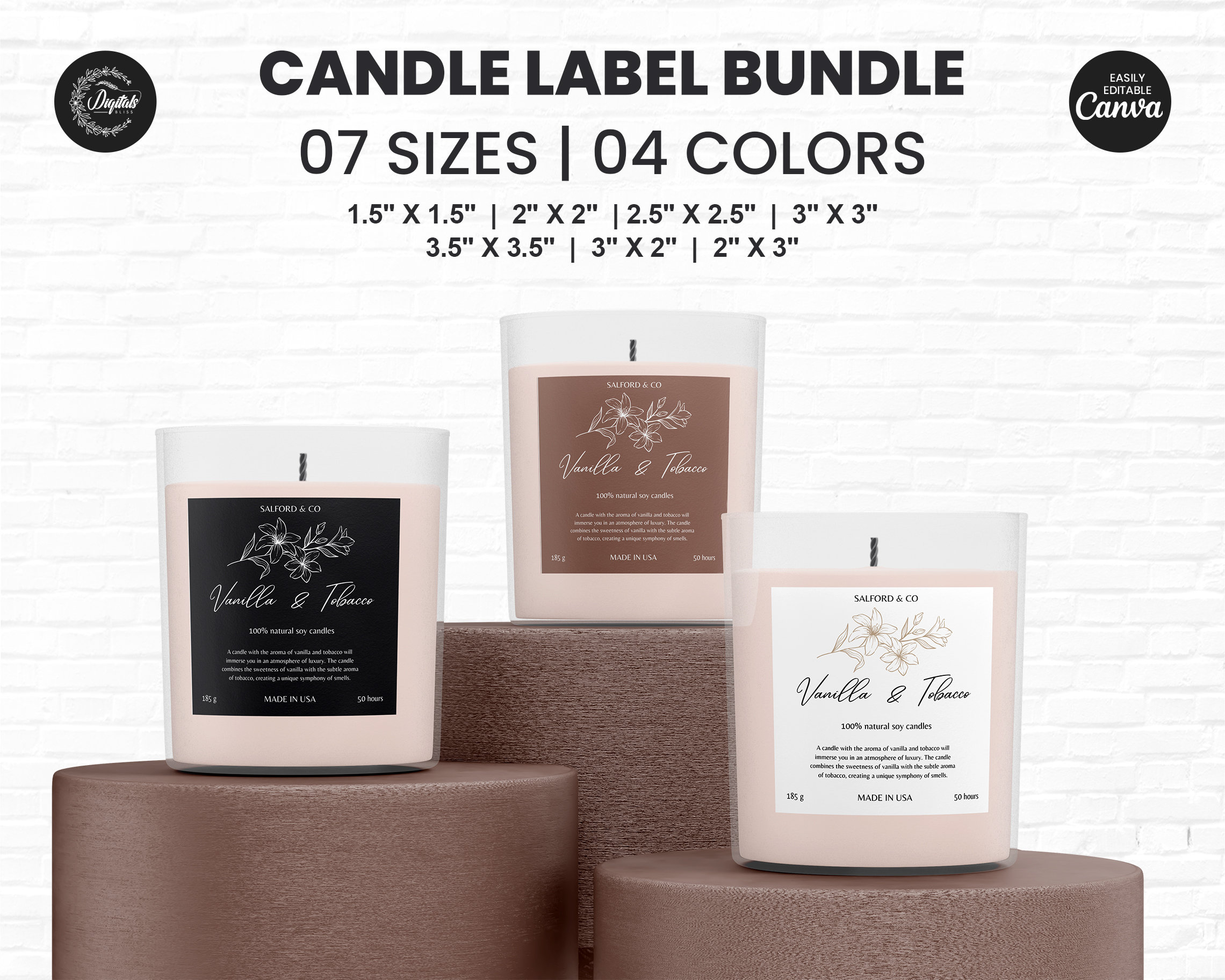 Editable Labels for Candles Bundle Modern Candle Label Designs Custom ...