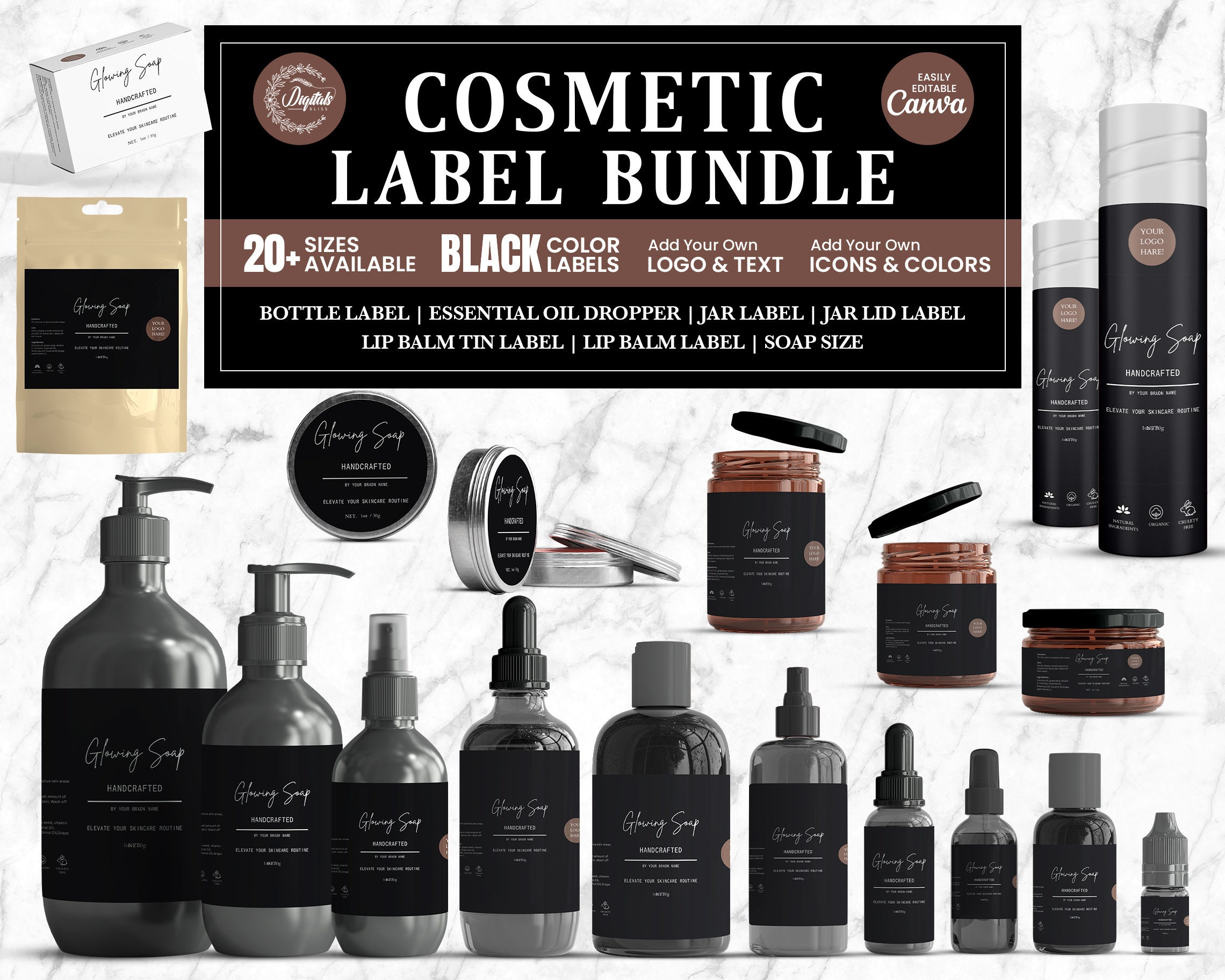 Editable Skincare Label Template,, Cosmetic Label Bundle, Minimalistic ...
