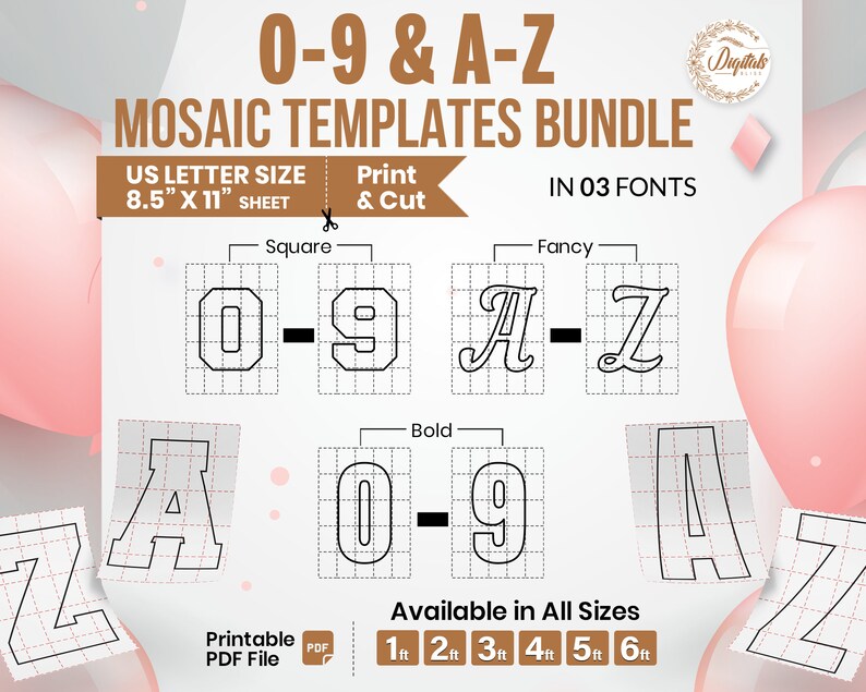 1-6ft All Size Balloon Mosaic All Letters Numbers Balloon Mosaic ...