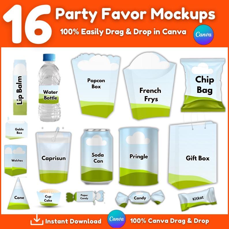 16 Party Favor Mockups Bundle, Party Favor Template Mockup, Chocolate ...