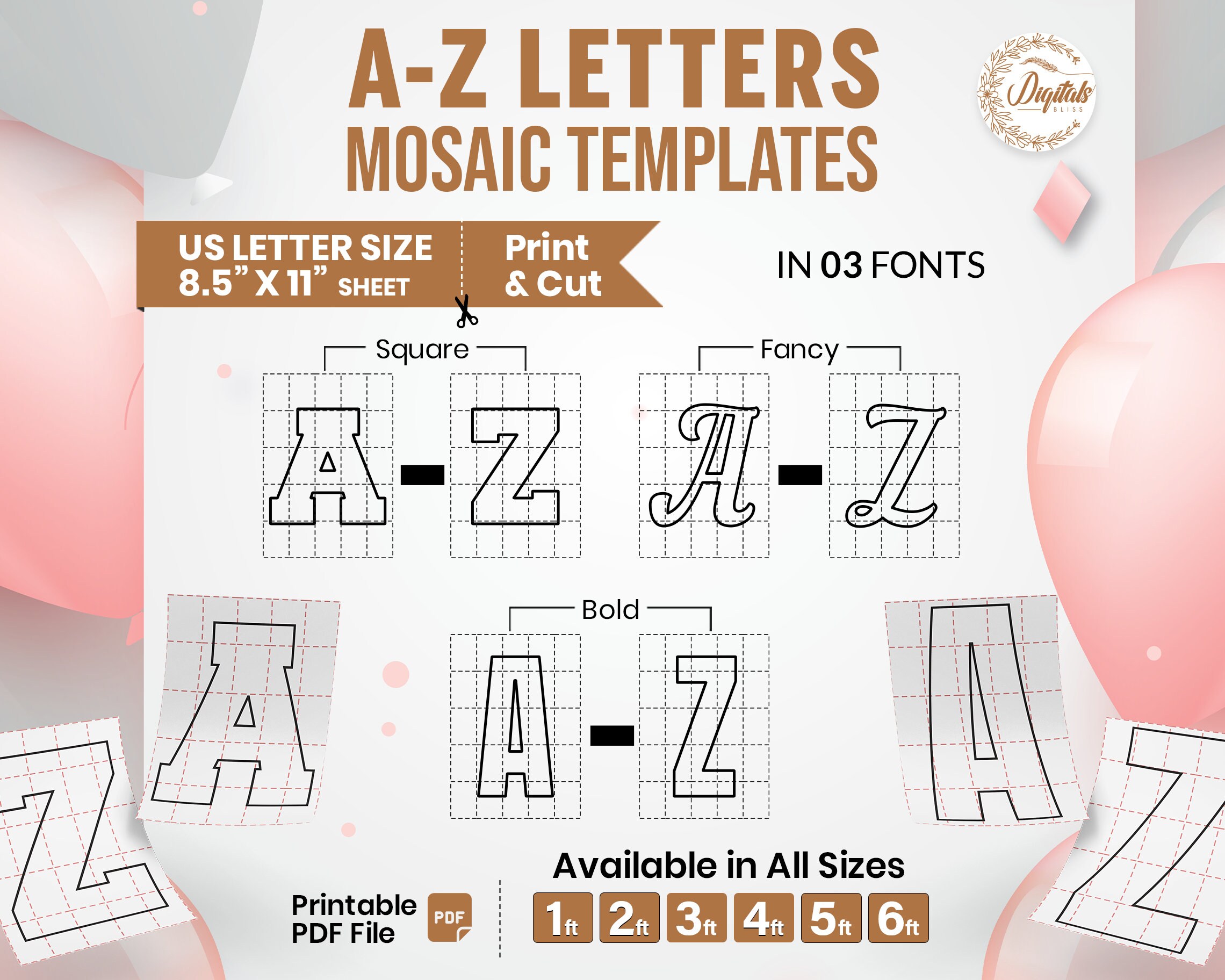 Bundle 10 Mosaic Letters & Numbers Templates,0-9 Mosaic Numbers, Heart ...