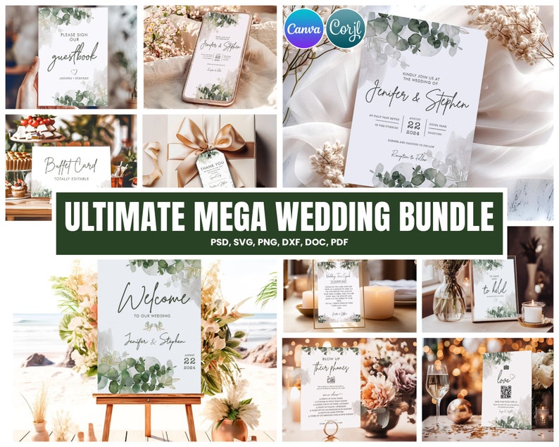Ultimate Wedding Invitation Bundle, Greenery Eucalyptus Editable ...