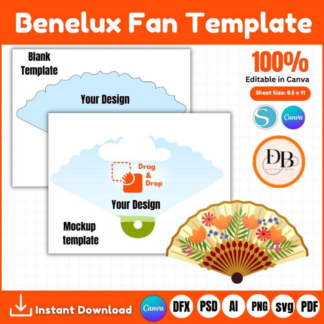 Scallop Small Hand Fan Blank Template, Editable Church Wedding Program ...