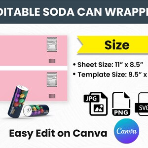 Soda Can Template | Soda Can Wrapper Template | Party Favor Template ...