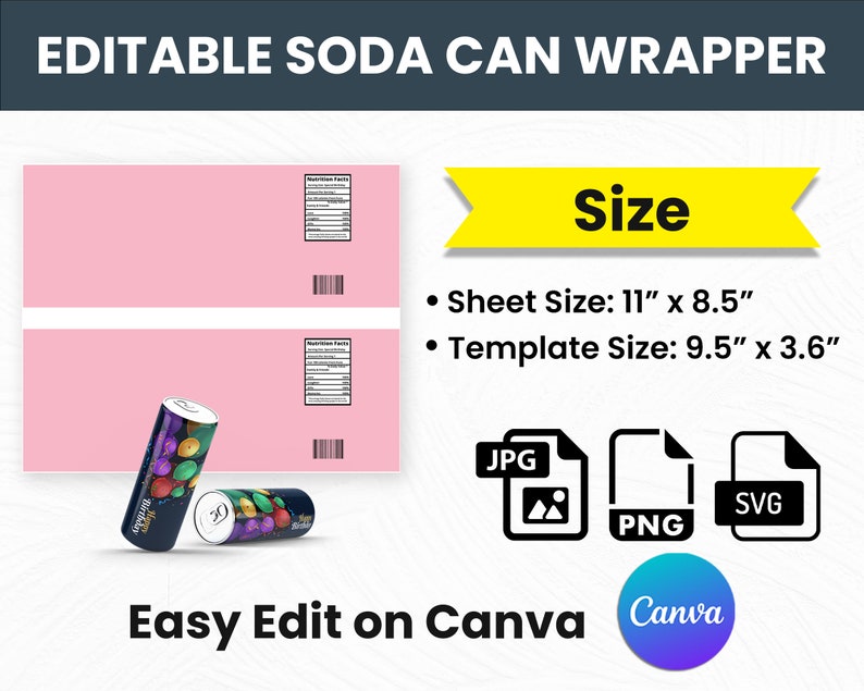 Soda Can Template | Soda Can Wrapper Template | Party Favor Template ...