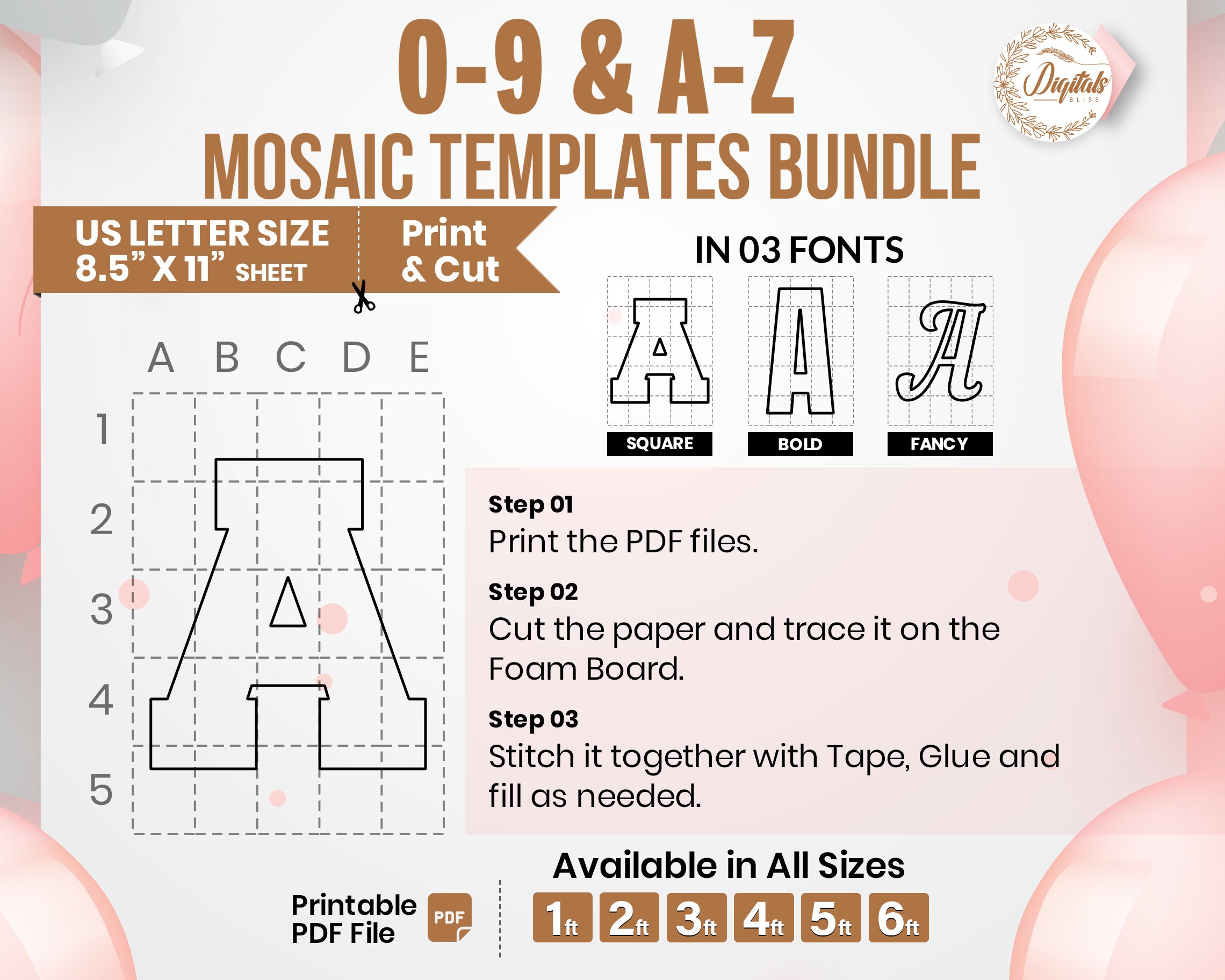 1-6ft All Size Balloon Mosaic All Letters Numbers Balloon Mosaic ...