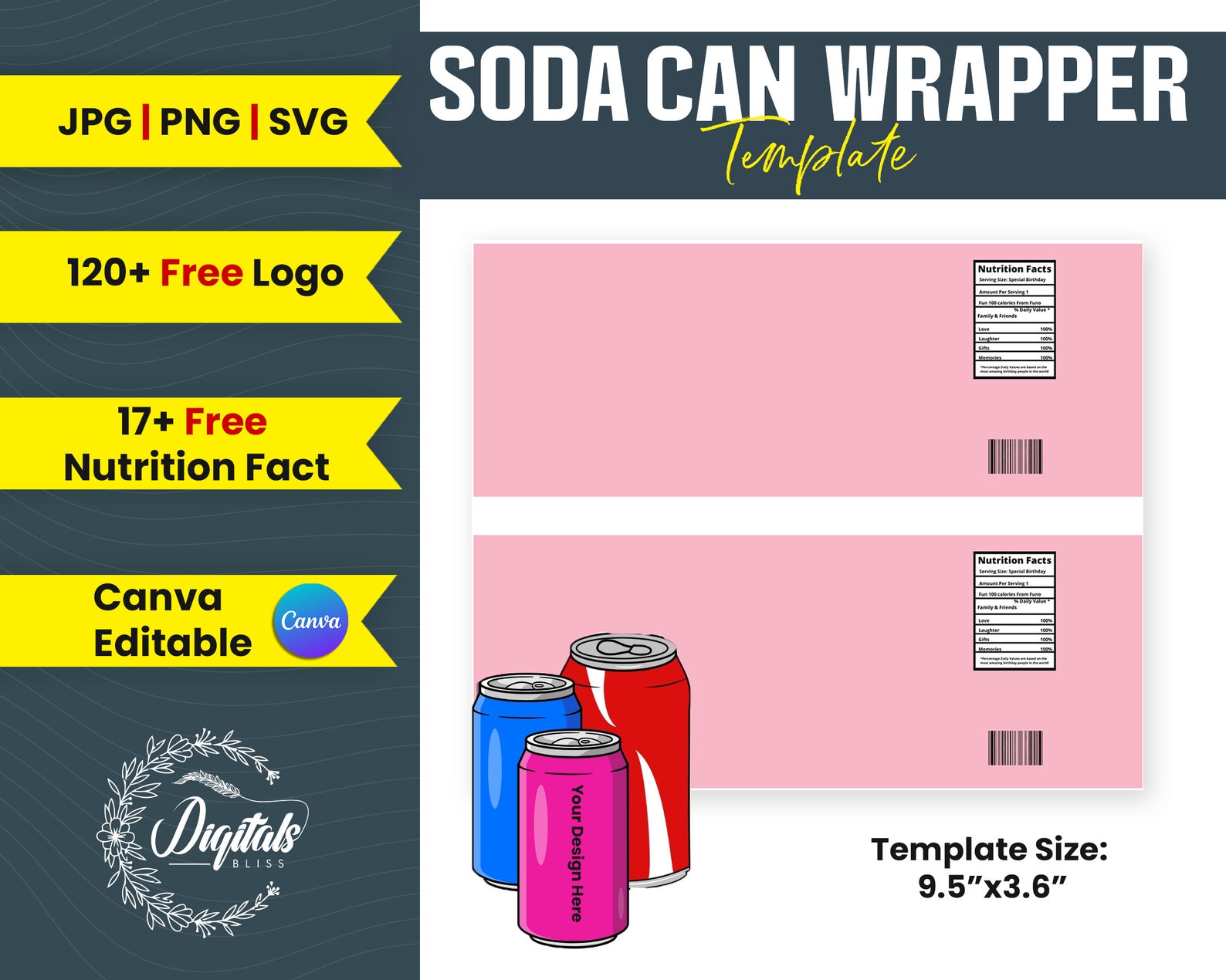 Soda Can Template | Soda Can Wrapper Template | Party Favor Template ...