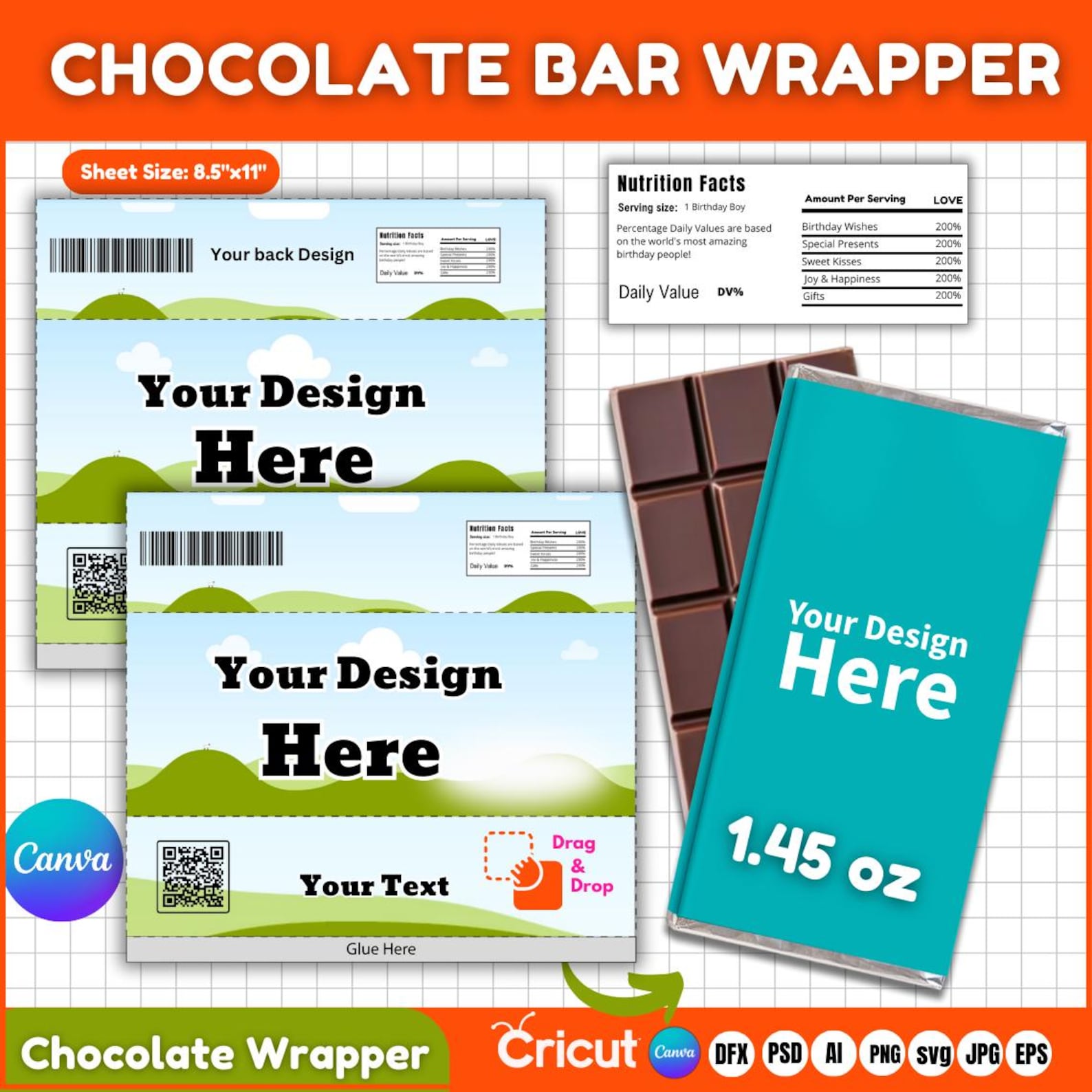 Chocolate Bar Wrapper Template, Candy Bar Wrapper, Chocolate Wrapper ...