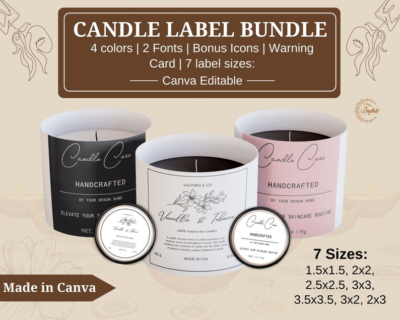 Candle Label Template Bundle Business Bundle Modern Boho Editable ...