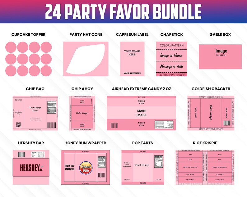 24 Party Favor Templates Bundle, Party Favors, Chip Bag Template, Water ...