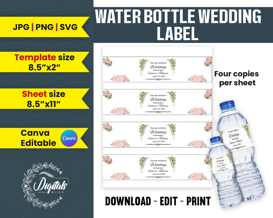 Water Bottle Label Templates, Canva Editable Template, Blank Template ...