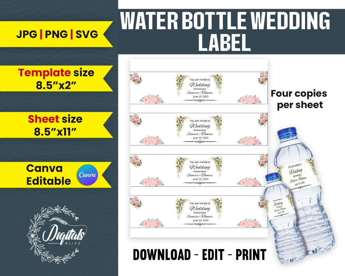 Water Bottle Label Templates, Canva Editable Template, Blank Template ...
