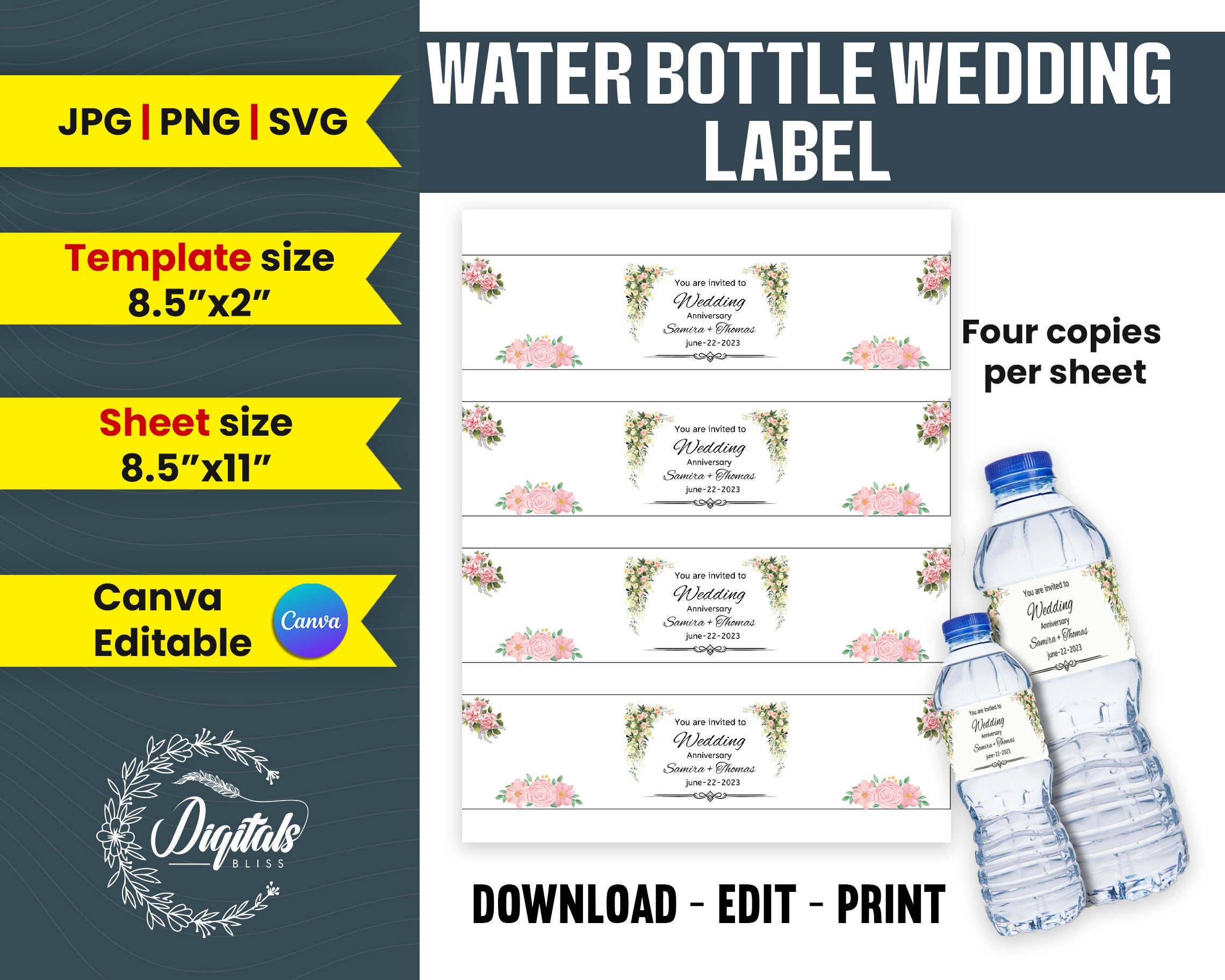 Water Bottle Label Templates, Canva Editable Template, Blank Template ...