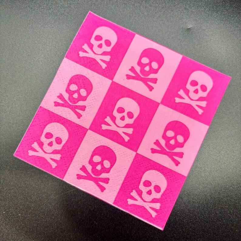 Pink Skull Decoupage Napkin, Gothic Halloween Paper Napkin, Coquette ...