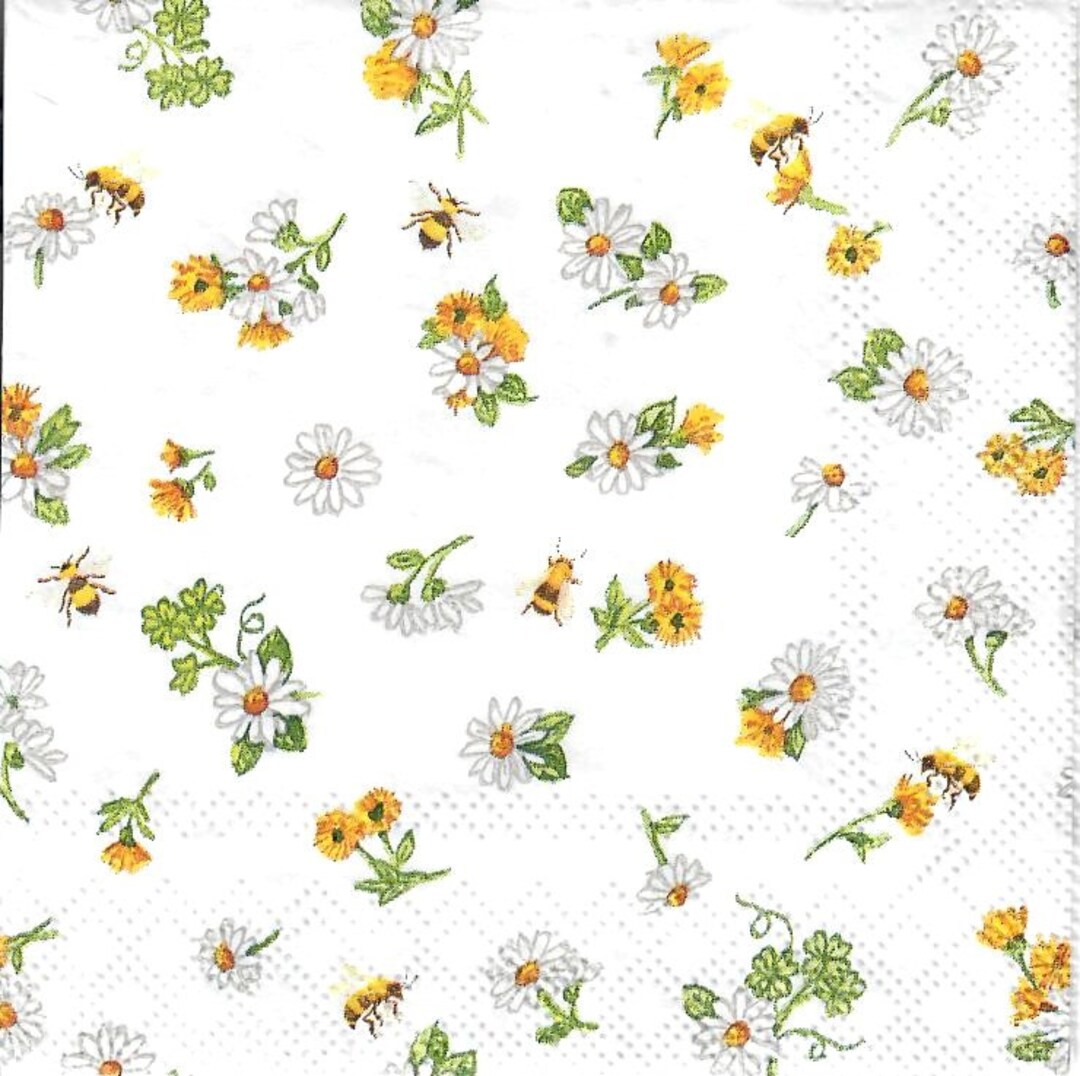 Bee and Daisy Napkin for Decoupage, Ambiente Daisy All Over Tissue for ...