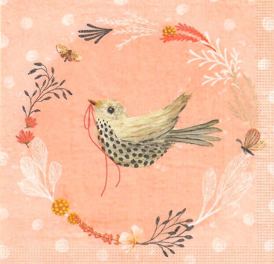 Bird in Wreath Decoupage Napkins, Bird Paper Napkins for Decoupage ...