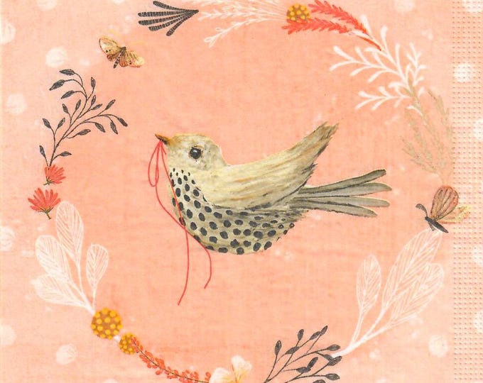 Bird in Wreath Decoupage Napkins, Bird Paper Napkins for Decoupage ...