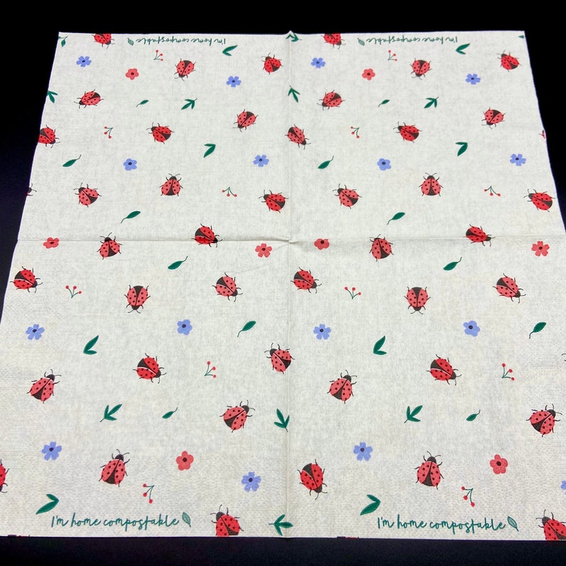 Ladybug Paper Napkins, Decoupage and Scrapbooking (set of 2, Not a Pack ...