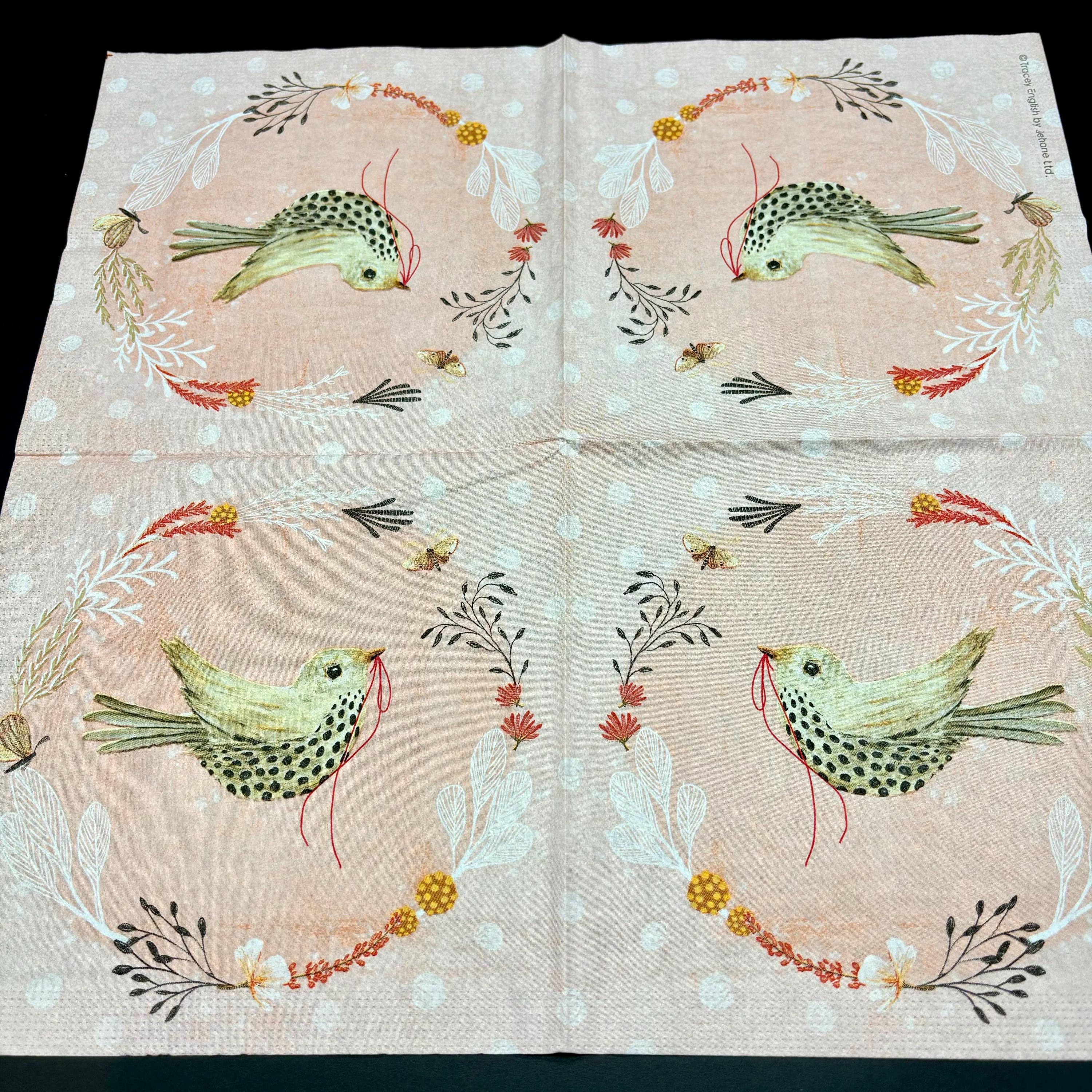 Bird in Wreath Decoupage Napkins, Bird Paper Napkins for Decoupage ...