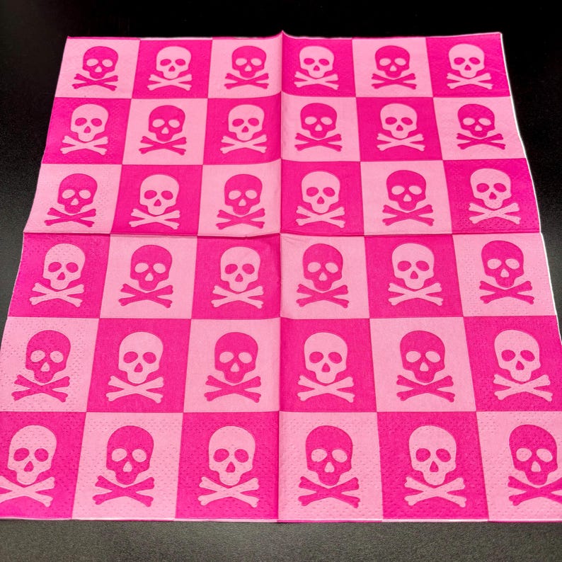 Pink Skull Decoupage Napkin, Gothic Halloween Paper Napkin, Coquette ...