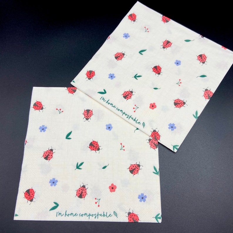 Ladybug Paper Napkins, Decoupage and Scrapbooking (set of 2, Not a Pack ...