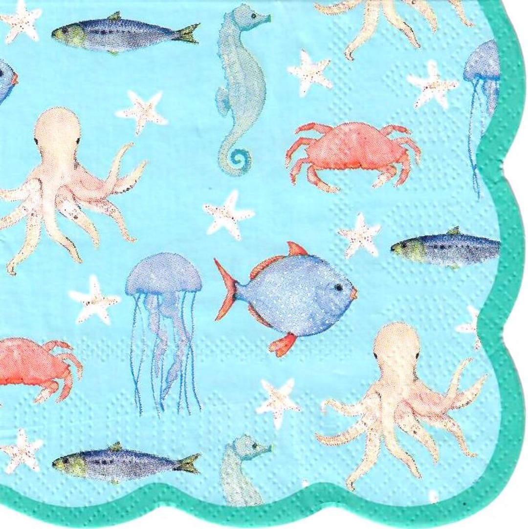 Sea Creatures Paper Napkins: Fish, Octopus, Crab for Decoupage (set of ...