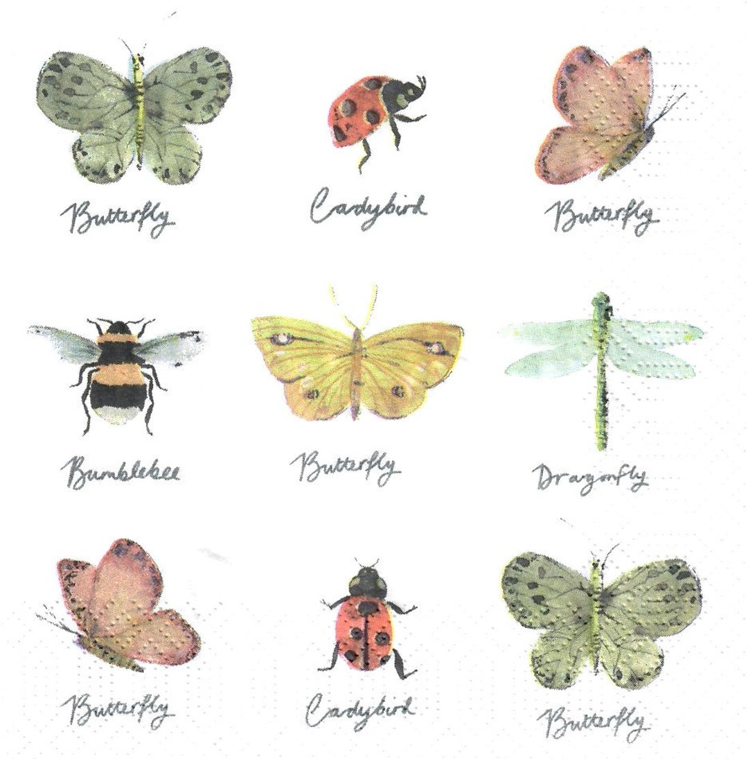 Insects Paper Napkin for Decoupage, Butterfly, Ladybird, Bumblebee ...