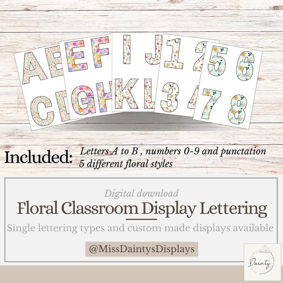 Floral School Classroom Bulletin Board Display Letters, A-Z Letters ...