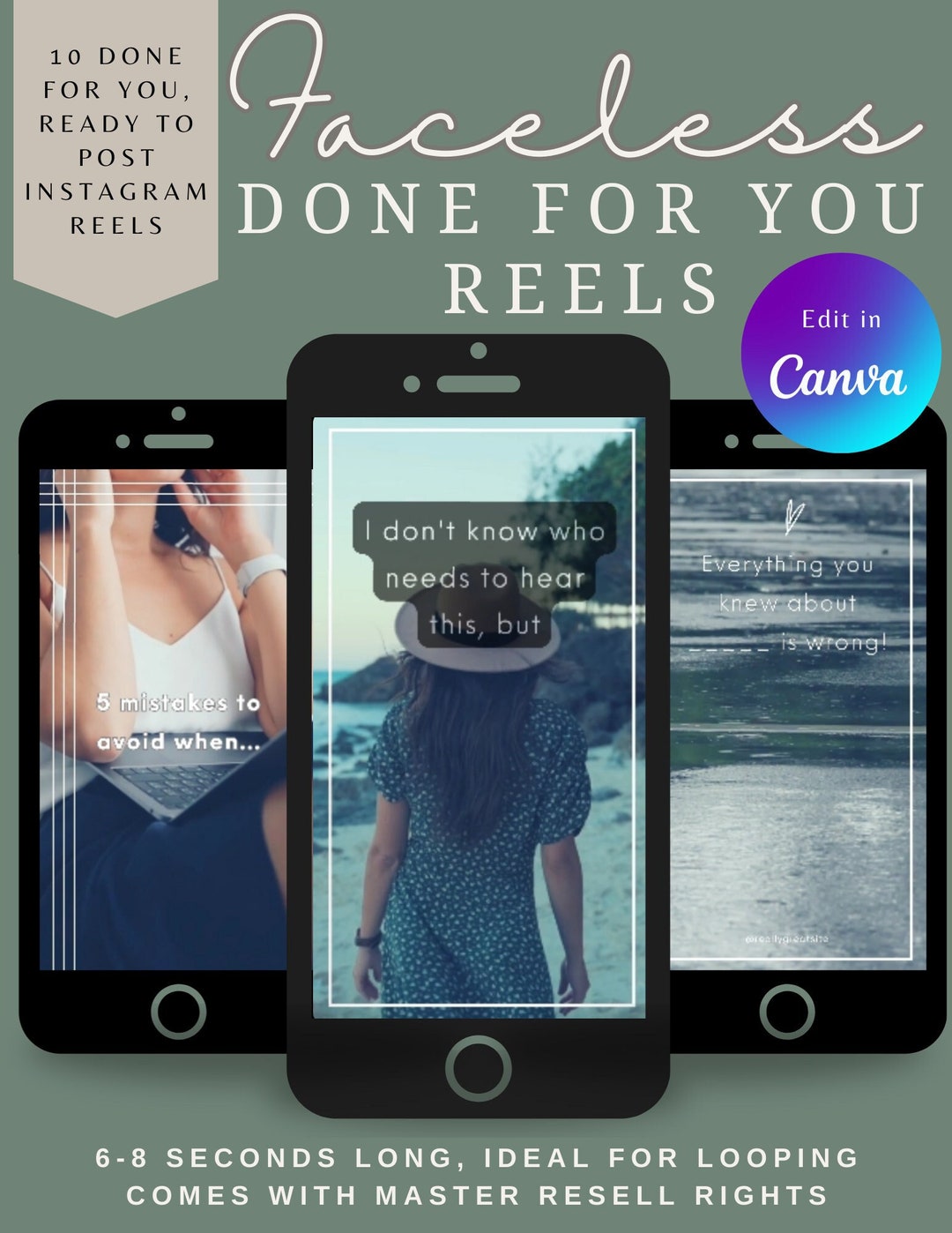 Faceless Reel Videos 10 Days of Done for You Reel Template With Hooks PLR MRR Instagram Template ...