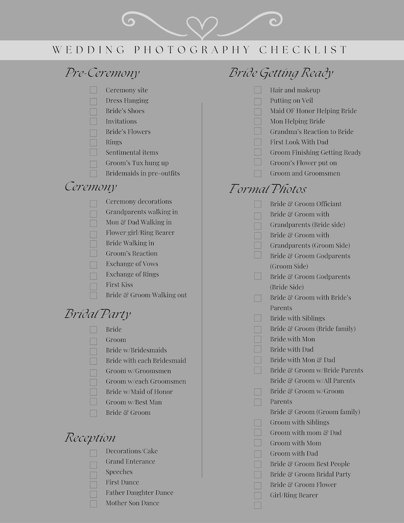 Comprehensive Wedding Photography Checklist for Brides-to-be Capture ...