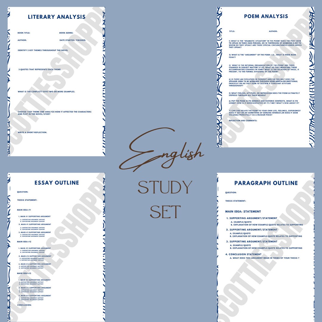 English Class Study Templates Set - Etsy