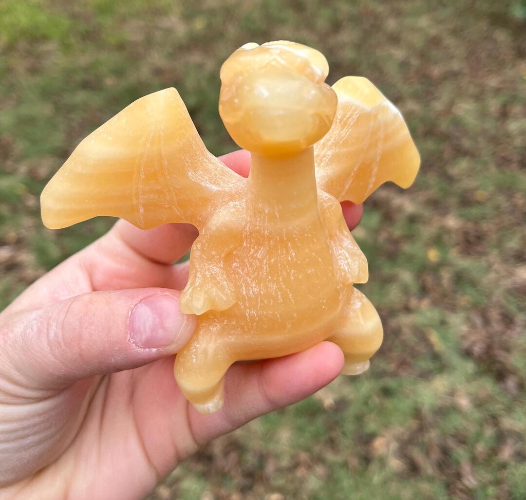Large, Yellow Calcite Crystal Carved Charizard, Perfect Gift for Family ...
