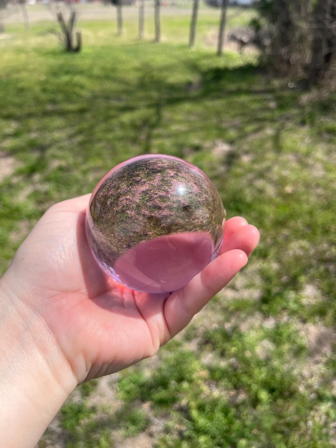 Large, Light Pink, Transparent, Glass Crystal Ball Sphere. Comes With a ...