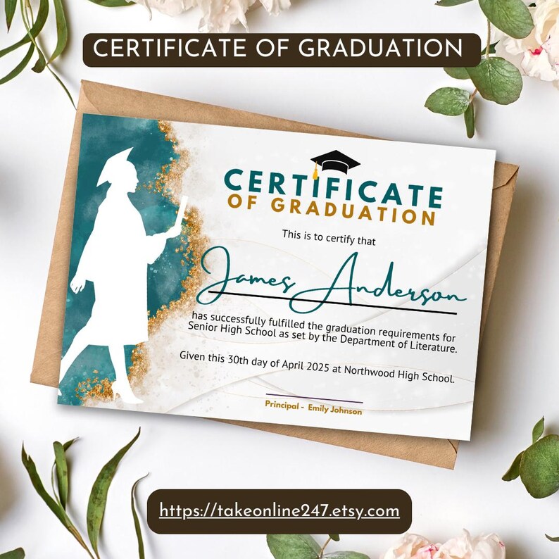 Editable Graduation Certificate Template: Printable PDF for Schools - Etsy
