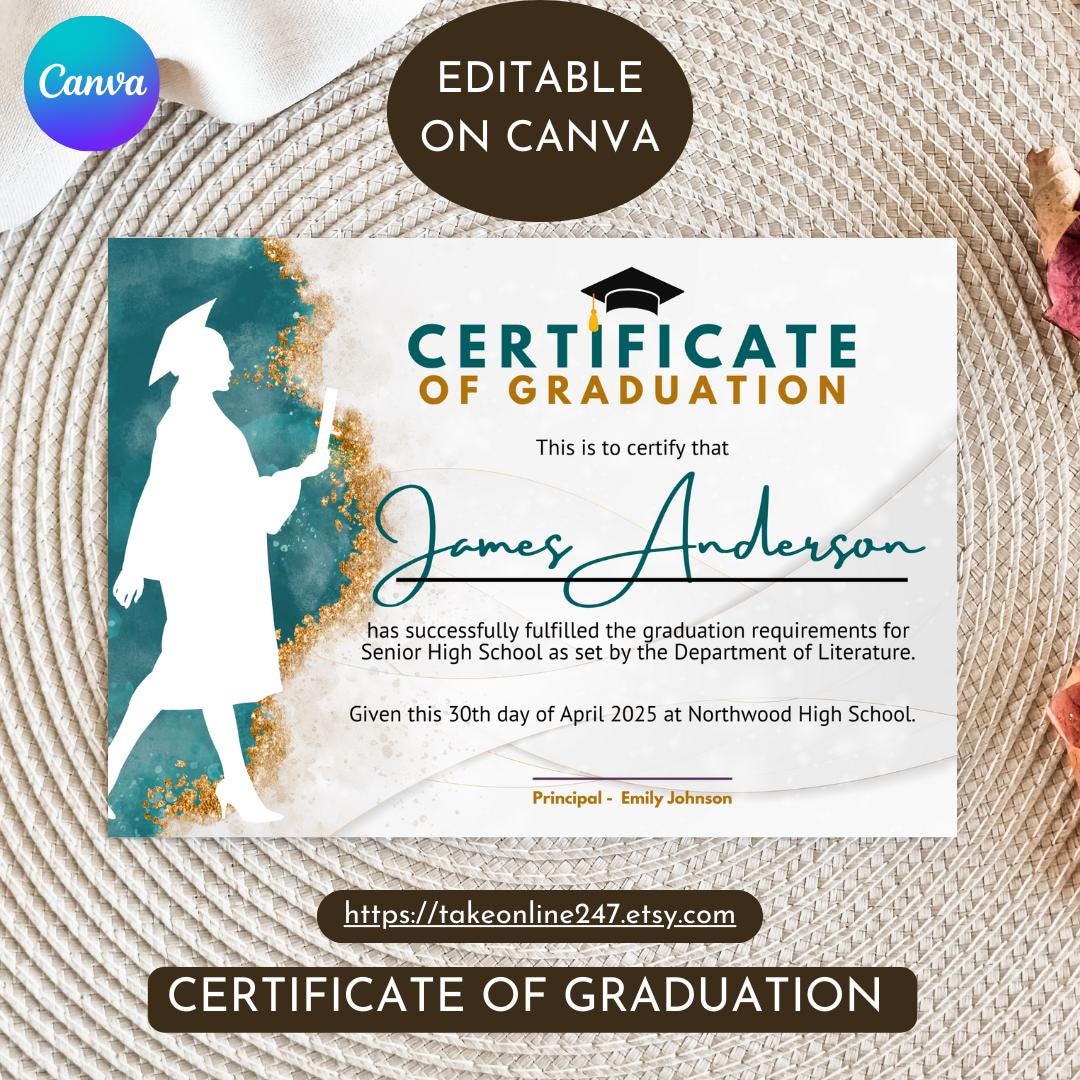 Editable Graduation Certificate Template: Printable PDF for Schools - Etsy