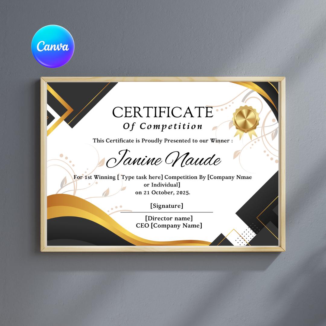 Certificate of Competition - Canva Template | A4 Landscape (digital ...