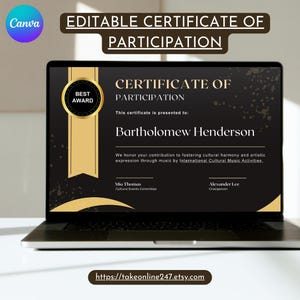 Editable Certificate of Participation | Printable Digital Template ...