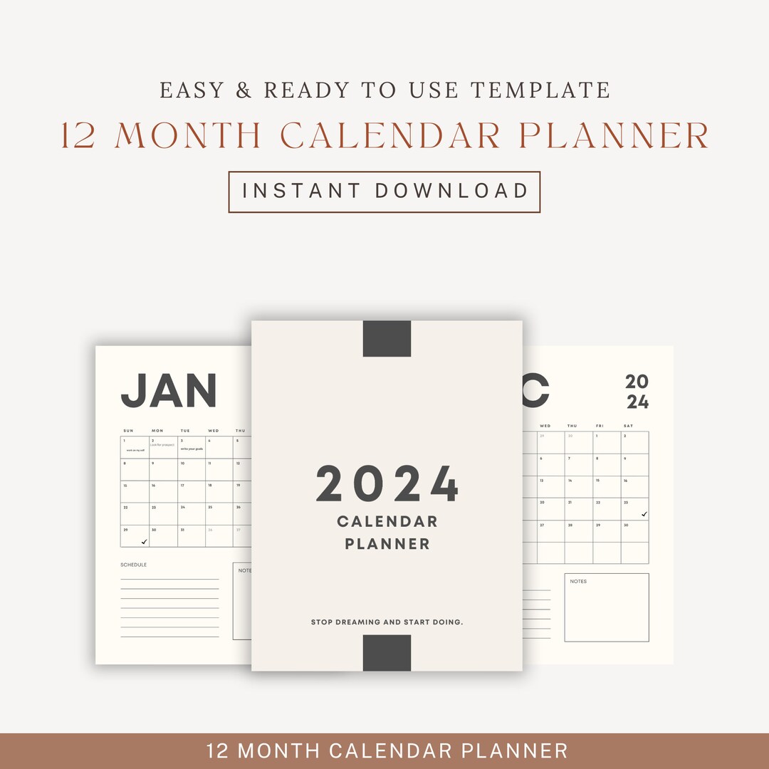 12 Month Calendar, 2024 Digital Planner, 2024 Calendar - Etsy