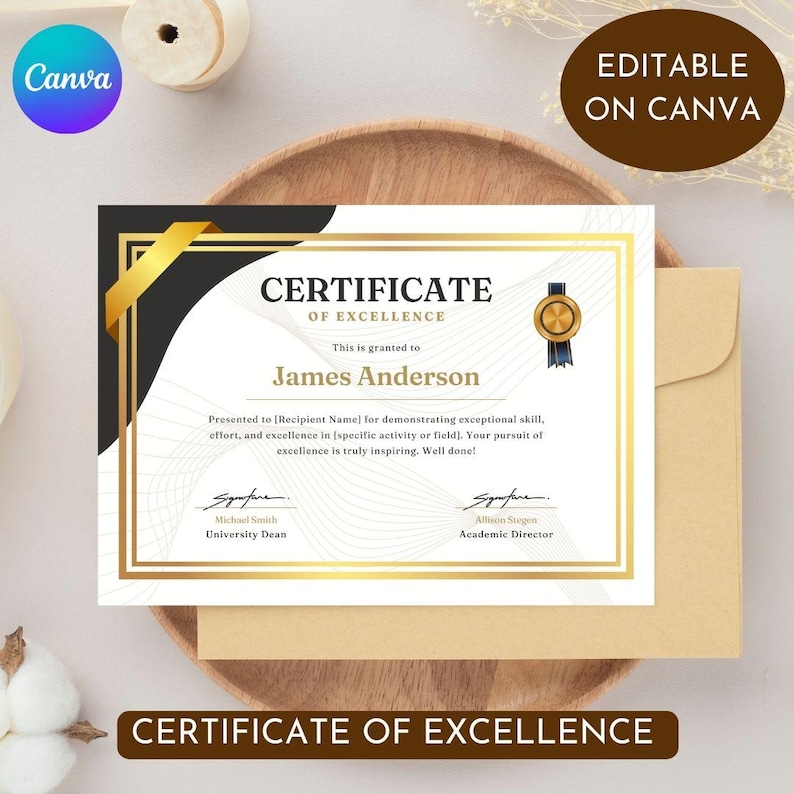 Printable Certificate of Excellence | Editable Recognition Template ...