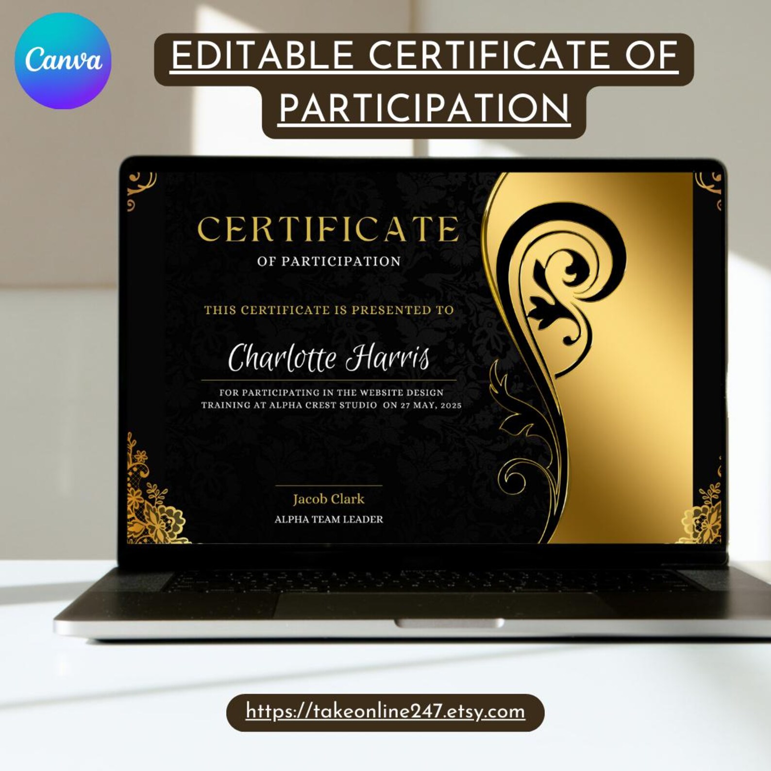 Printable Certificate of Participation | Editable Digital Template ...