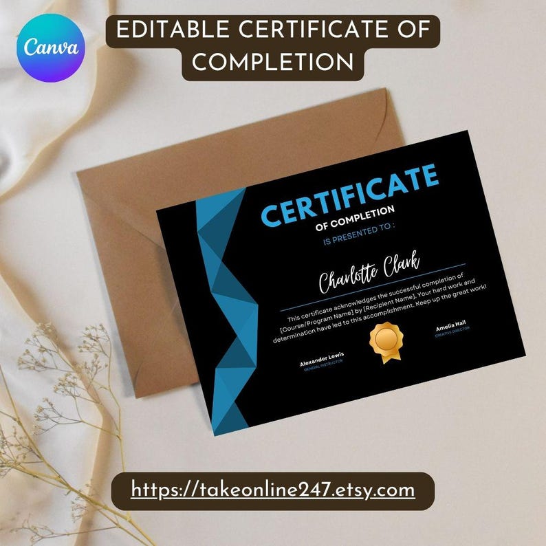 Editable Completion Certificate Template | Printable Digital Award ...