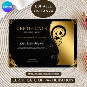 Printable Certificate of Participation | Editable Digital Template ...