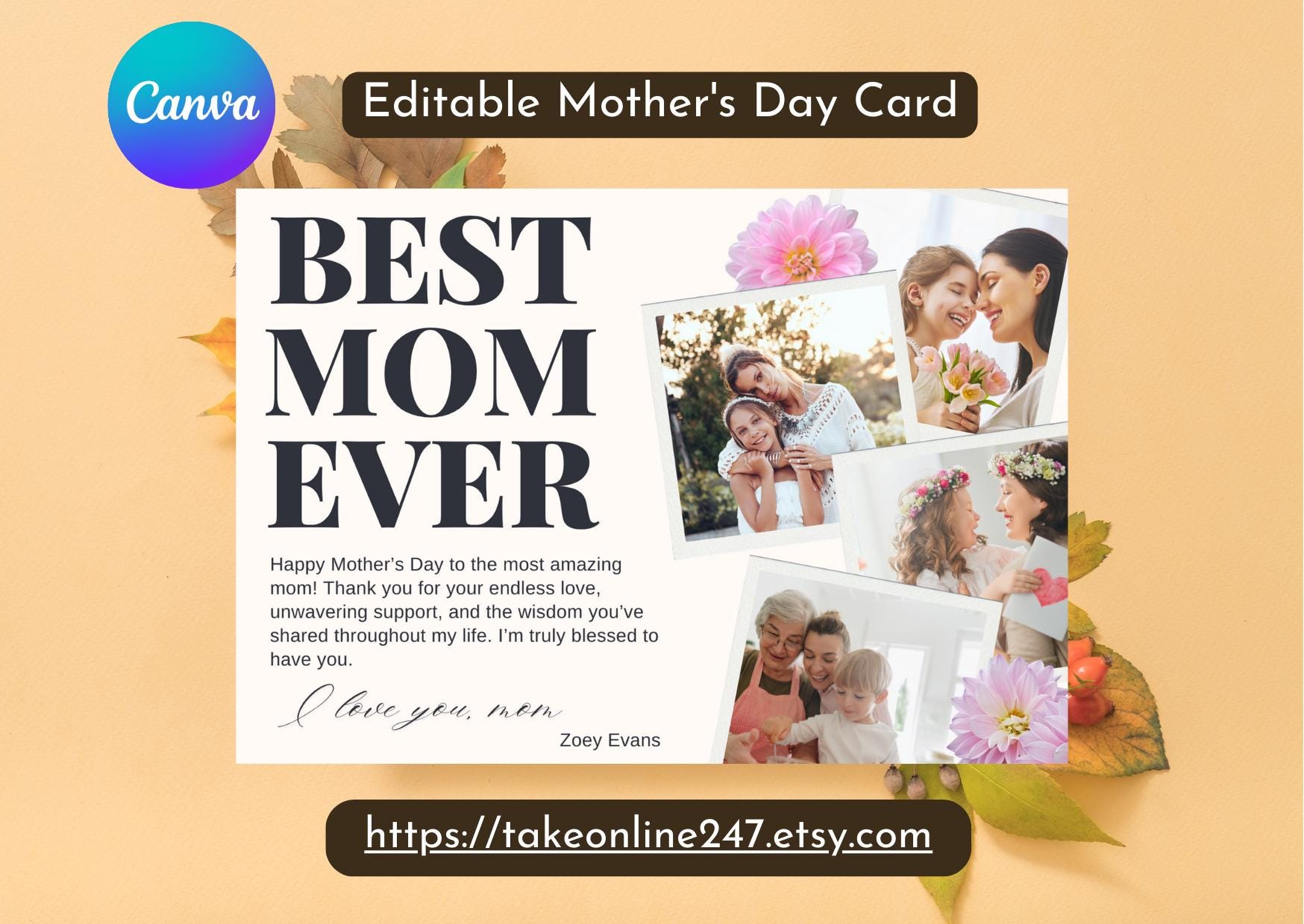 Editable Mother’s Day Card Template | Printable Best Mom Ever Canva ...