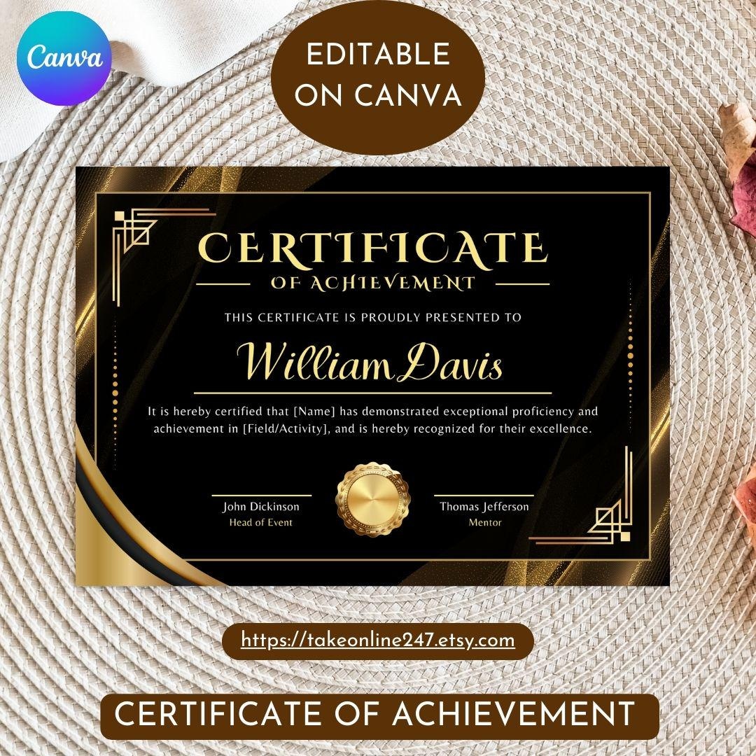 Editable Certificate of Achievement | Printable Digital Download ...