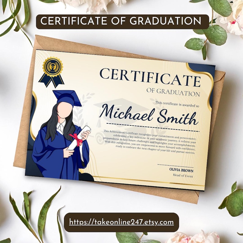 Editable Graduation Certificate Template: Printable PDF for Academic ...