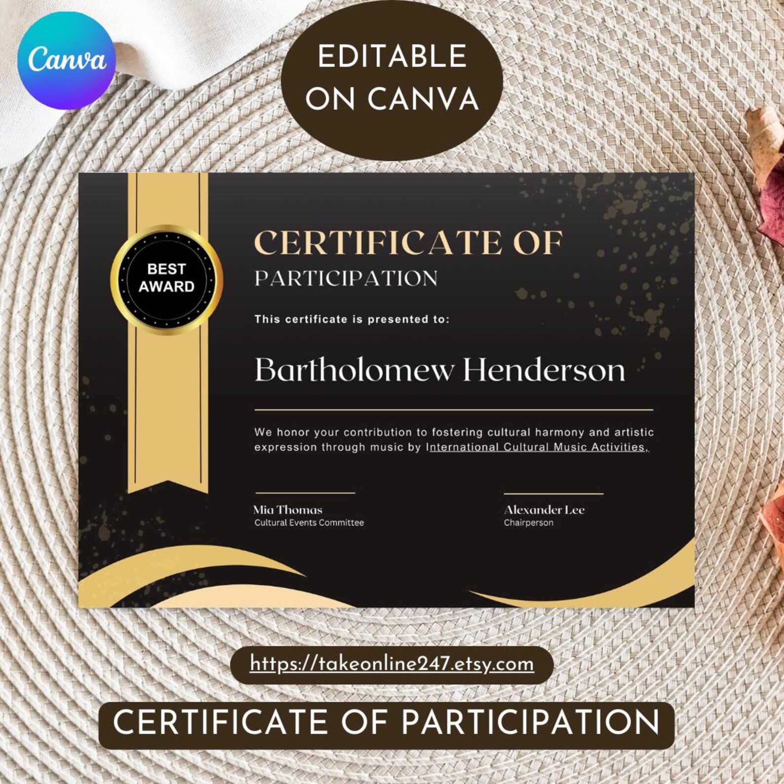 Editable Certificate of Participation | Printable Digital Template ...