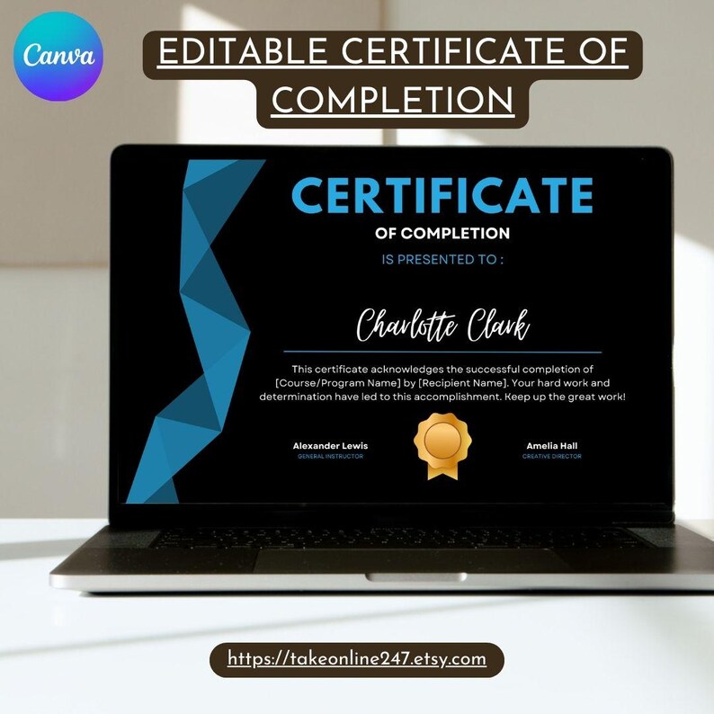 Editable Completion Certificate Template | Printable Digital Award ...